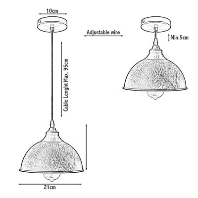 LEDSone Black Inner Gold Vintage Dome Pendant Light 21cm Industrial ...