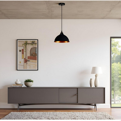 LEDSone Black Inner Gold Vintage Dome Pendant Light 21cm Industrial ...