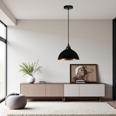 LEDSone Black Inner Gold Vintage Dome Pendant Light 21cm Industrial ...