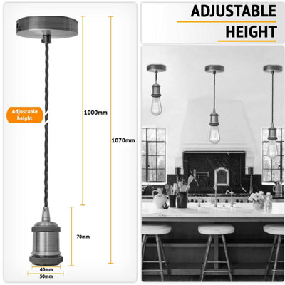 LEDSone Brass E27 Pendant Light Vintage Ceiling Fitting with Twisted Cable