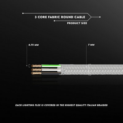 LEDSone Grey 3-core & earth Cable 0.75mm² x 1m Fabric Cable Electrical ...
