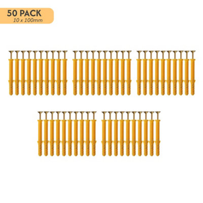 LEDSone Lot de 50 Vis et Chevilles Jaunes 10x100mm, Vis de Maçonnerie ...