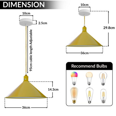 LEDSone Vintage Pendant light E27 Base adjustable hanging pendant light ...