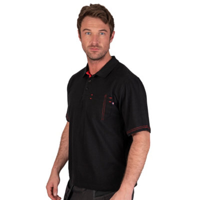 Lee Cooper Workwear Mens Chest Pocket Classic Polo Shirt, Black, M