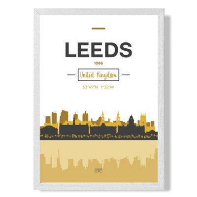 Leeds Yellow and Black City Skyline Poster with Hanger / 33cm / White ...