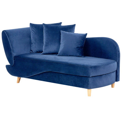 Left-Hand Chaise Lounge MERI Velvet Navy Blue with Storage