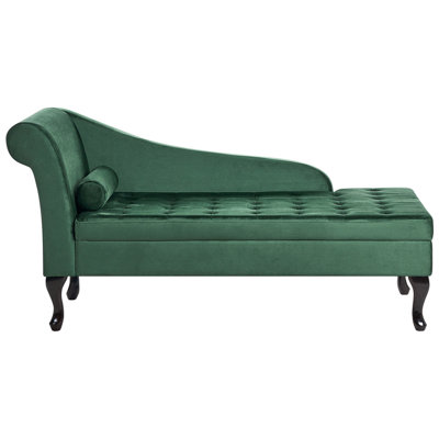 Left-Hand Chaise Lounge PESSAC Velvet Dark Green with Storage