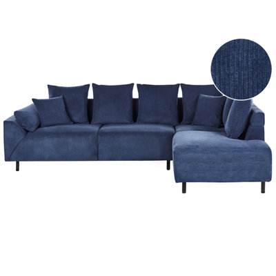 Left Hand Corduroy Corner Sofa Blue LUNNER