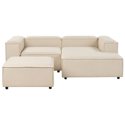 Left-Hand Corner Sofa with Ottoman ARDAL Fabric Beige 3 Seater Left Hand