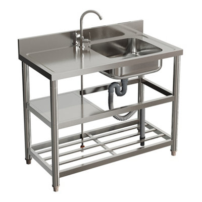 Left Hand Drainer Rectangle One Compartment Stainless Steel Sink with ...