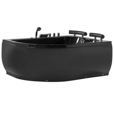 Left Hand Whirlpool Corner Bath with LED 1580 x 1130 mm Black PARADISO