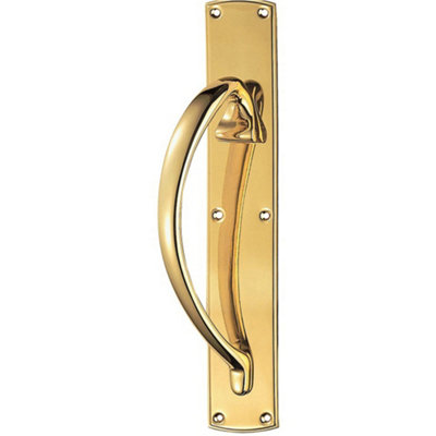 Left Handed Curved Door Pull Handle 457mm x 75mm Backplate Polished ...