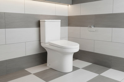 Leigh Rimless Close Coupled WC Compact Dual Flush Toilet with Soft ...