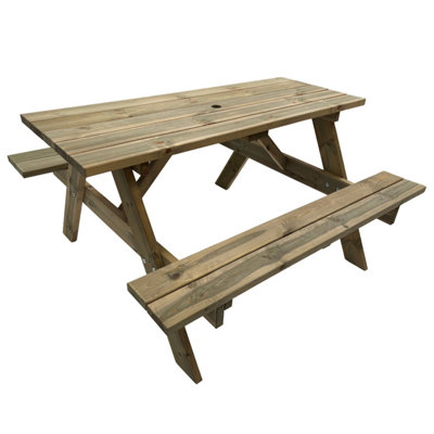 LeisureBench Tiptree 6 Seat Picnic Bench - Dip Treated Green Timber - 140cm