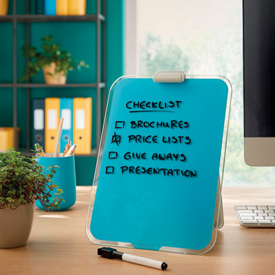 Leitz Cosy Glass Drywipe Desktop Easel Whiteboard Calm Blue
