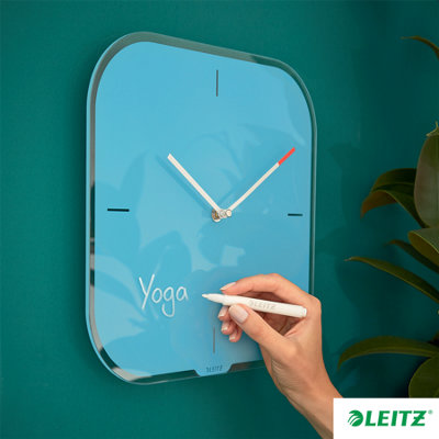 Leitz Cosy Silent Glass Office Bedroom Kitchen Wall Clock Calm Blue