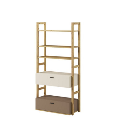 Lenny LY-02 Bookcase in Beige & Oak Artisan - 850mm x 1800mm x 400mm ...