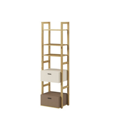 Lenny LY-03 Bookcase in Beige & Oak Artisan - 510mm x 1800mm x 400mm ...