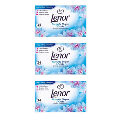 Lenor Tumble Dryer Sheets Spring Awakening Softens Fabric 34 Sheets ...