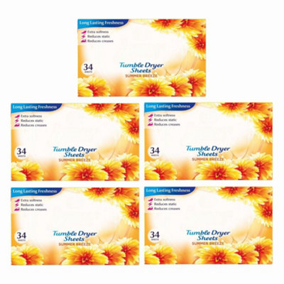 Lenor tumble dryer sheets summer breeze fragrance 34 sheets x 5