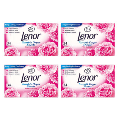Lenor Tumble Dryer Sheets with Pink Blossom Scent 34 Sheets - Pack of 4