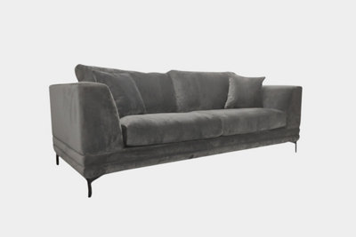 Lenox Rust Orange Velvet Sofa - Steel Grey - 3 Seater