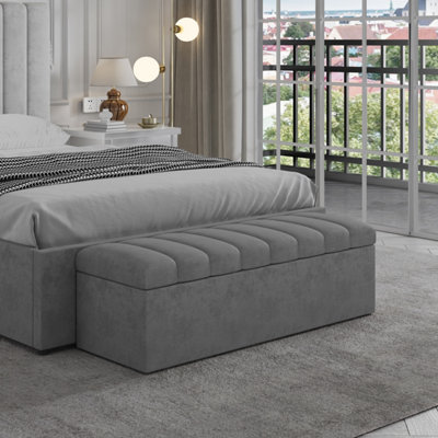 Leo Grey Velvet Ottoman Storage Bench