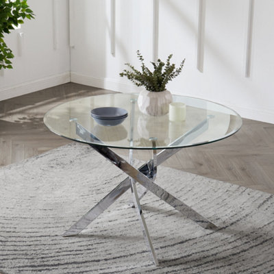Leon 100cm Round Glass Dining Table with Silver Legs
