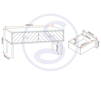 Leon 2 Drawer Coffee Table Medium Oak Effect Metal Legs