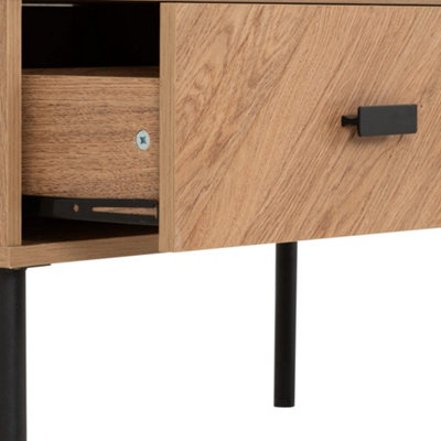 Leon 2 Drawer Coffee Table Medium Oak Effect Metal Legs