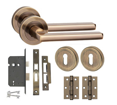 Leon Design Door Handle Lock Set 3 Lever Mortise Lock BB Hinges Antique ...