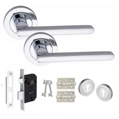 Leon Key Lock Internal Door Handle Set Ball Bearing Hinges and Mortise ...