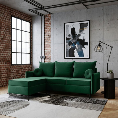 Leon L MDF Upholstered Corner Sofa Bed with DL Mechanism Bonell Spring ...
