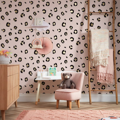 Leopard Animal Print Wallpaper In Blush Pink