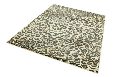 Leopard Beige Modern Animal Easy To Clean Living Room Bedroom & Dining ...