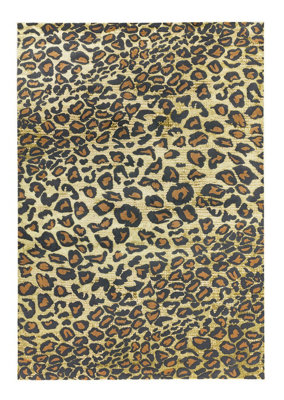 Leopard Beige Modern Animal Easy To Clean Living Room Bedroom & Dining ...