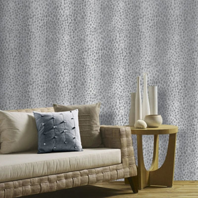 Leopard Skin Wallpaper in Silver and Grey
