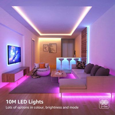 Lepro 10M (5Mx2) LED Strip Light Kit, Remote Control, Dimmable, RGB ...