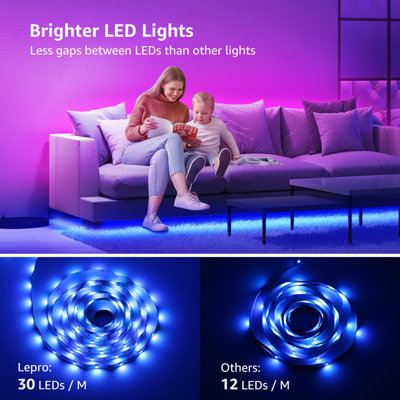 Lepro 5M LED Strip Light Kit, Remote Control, Dimmable, RGB Color ...