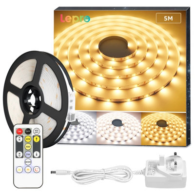 Lepro 5M LED Strip Light Kit, Warm White to Cool Daylight, CCT Tunable ...