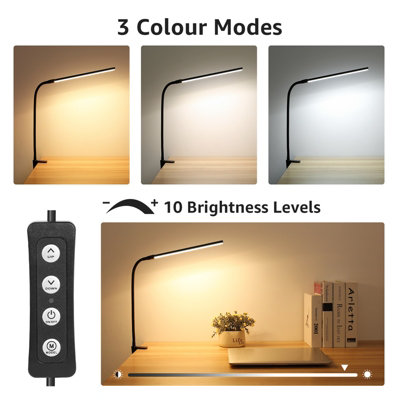 Lepro Desk Lamp with Clamp Black, 3 Colour Modes x 10 Brightness Levels ...