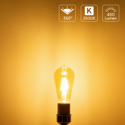 Lepro E27 LED Screw Bulb ST64, 2500K Warm White, 4W 450lm Vintage Light ...