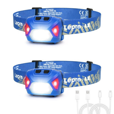 Lepro Head Torch Rechargeable, 2 Pack 2000L Waterproof LED Headlamp ...