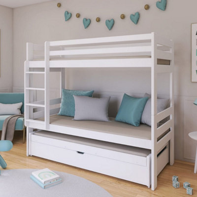 Lessi Bunk Bed with Trundle and Storage in White W1980mm x H1630mm x ...