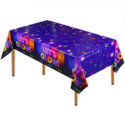 Let's Glow Neon Party Tablecloth, 137cm x 220cm Disposable Table Covers ...