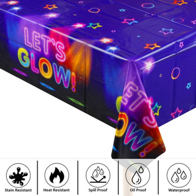 Let's Glow Neon Party Tablecloth, 137cm x 220cm Disposable Table Covers ...