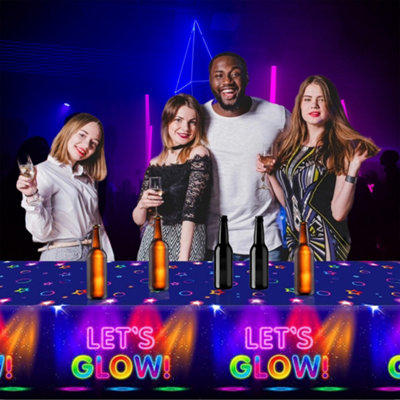 Let's Glow Neon Party Tablecloth, 137cm x 220cm Disposable Table Covers ...