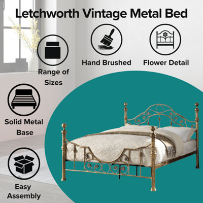 Letchworth Vintage Victorian Style Antique Brass Double Metal Bed Frame