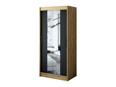 Leto T1 Contemporary 2 Sliding Mirror Door Wardrobe 5 Shelves 2 Rails ...