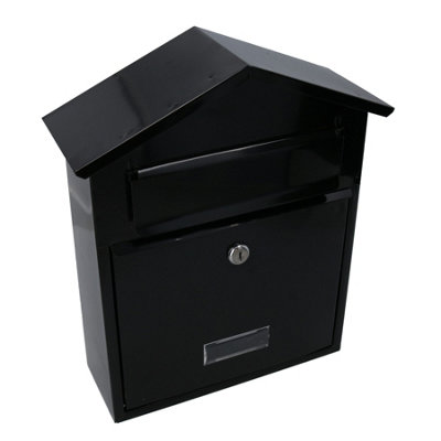 Letter Post Mail Box Metal Black Wall Door Gate Fence Garden House Lockable